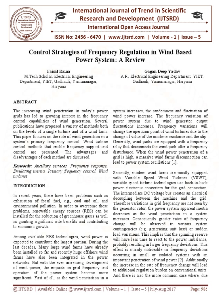 Wind Power Frequency Regulation Strategies | PDF | Wind Power ...