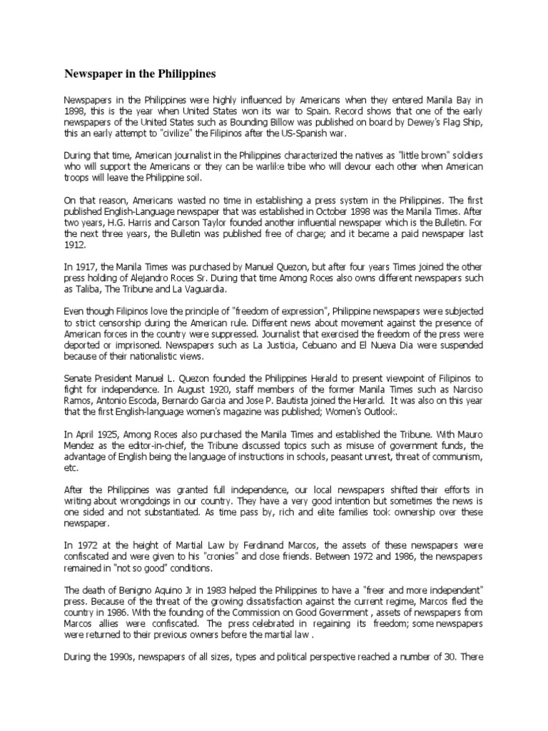Newspaper in The Philippines | Download Free PDF | Philippines | Public ...