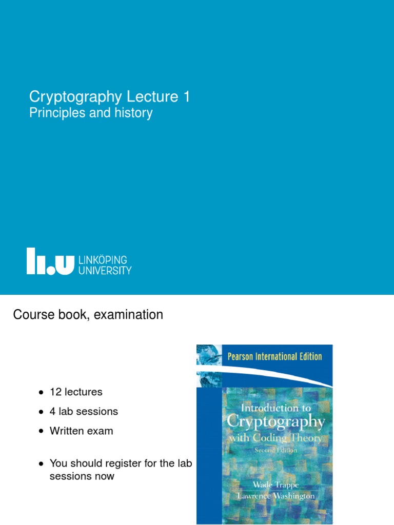 Cryptography Lecture 1: Principles and History | PDF | Cryptography | Key (Cryptography)