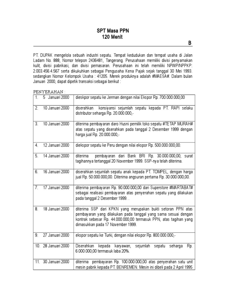 Laporan SPT Masa PPN PT. DUPAK Januari 2000 | PDF | Pengelolaan ...