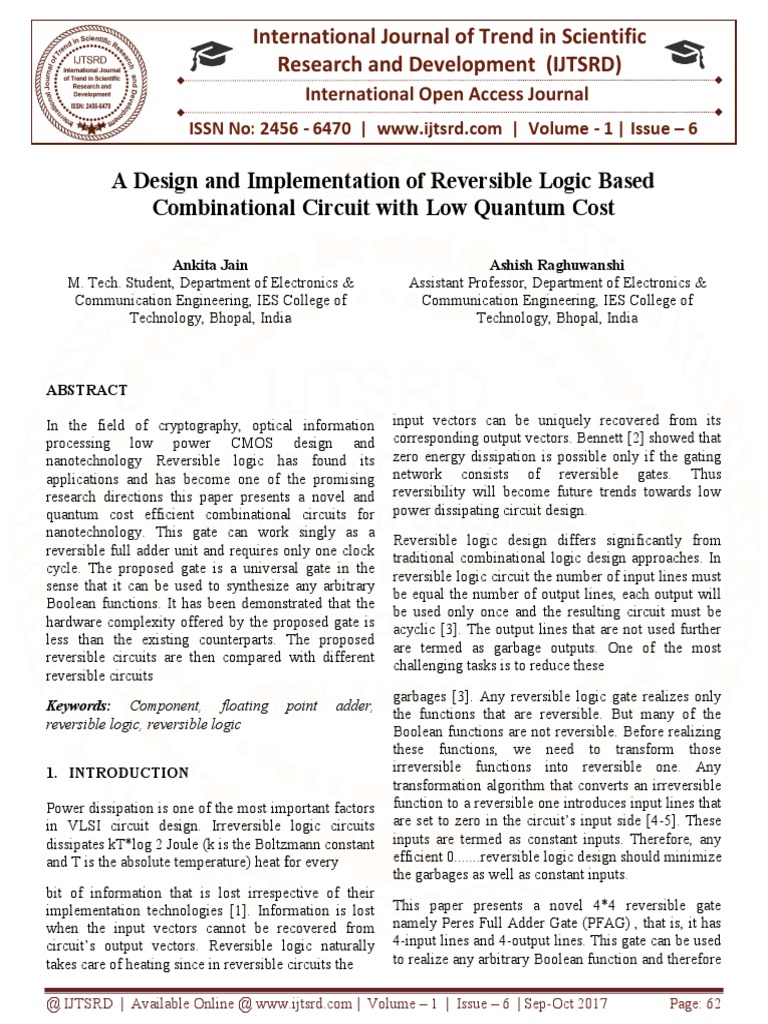 A Design And Implementation Of Reversible Logic Based Combinational 3105