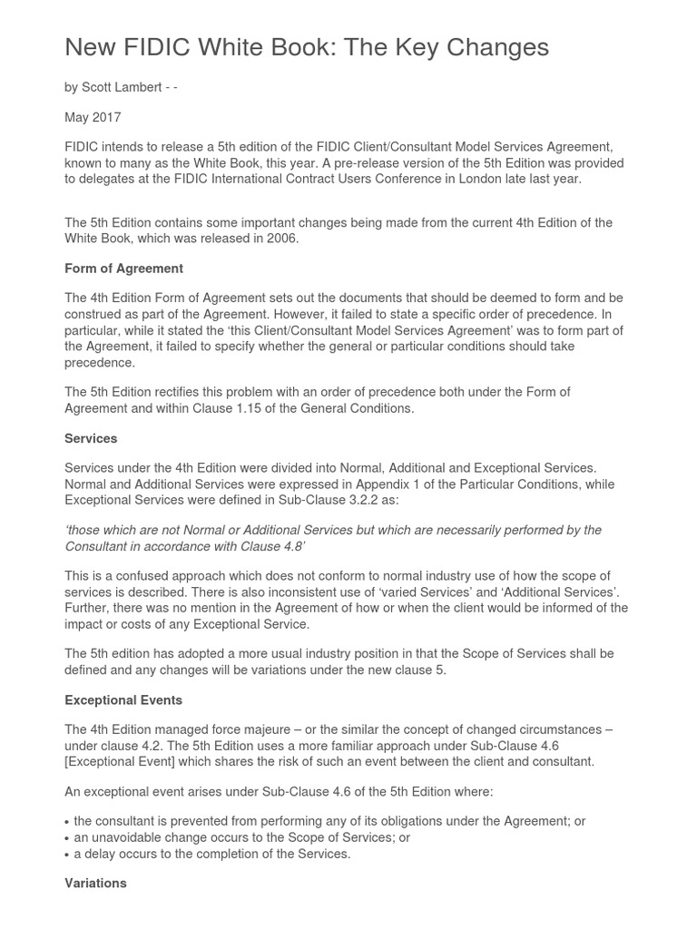 New FIDIC White Book - The Key Changes | PDF | Standard Of Care ...