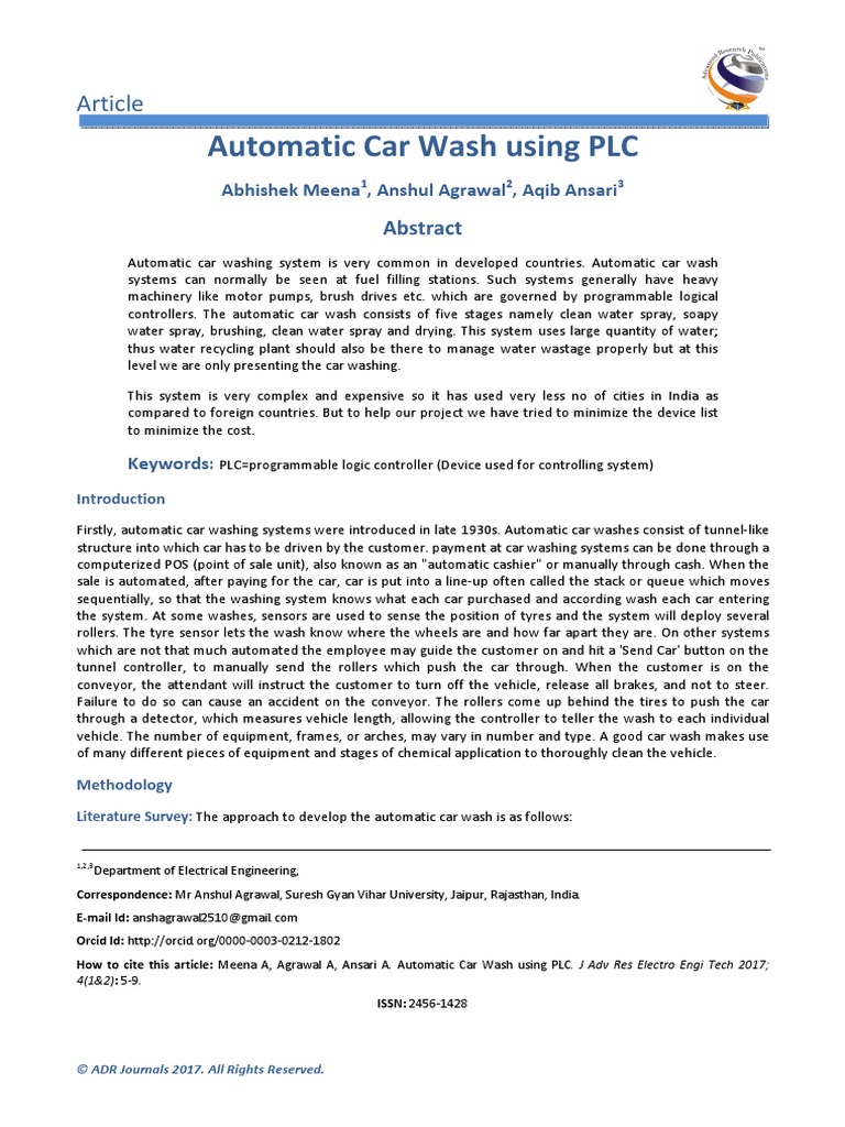 Automatic Car Wash Using PLC | PDF | Programmable Logic Controller ...