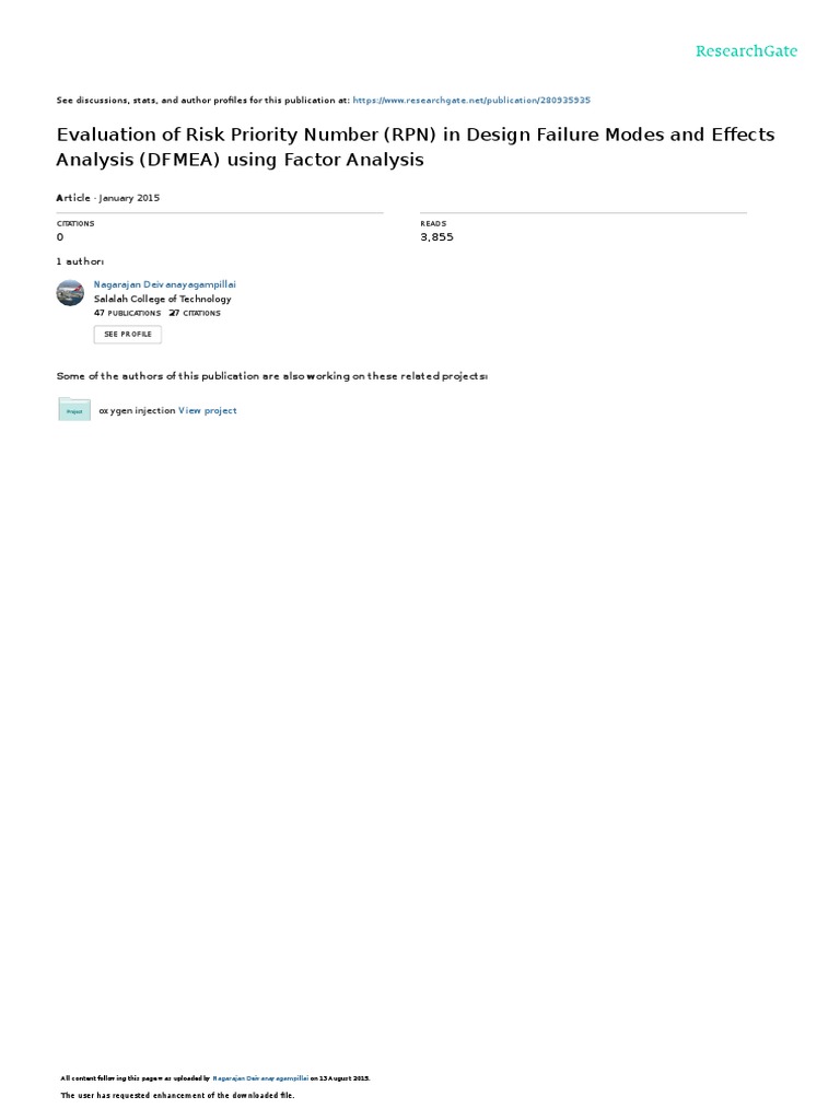 Risk Priority Number | PDF | Statistical Hypothesis Testing | Statistics