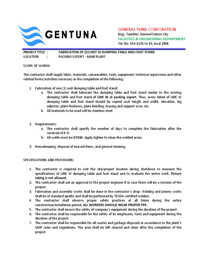 LINE W Dumping Table Copy | PDF | Metal Fabrication | Specification ...
