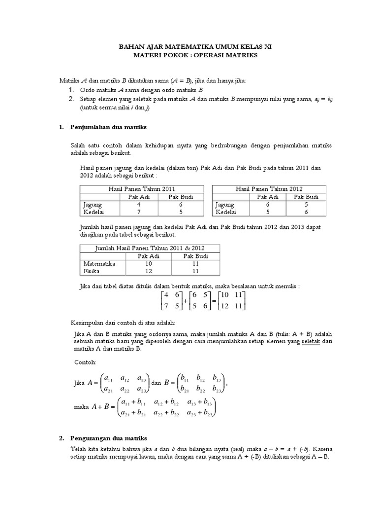 Bahan Ajar Matriks | PDF