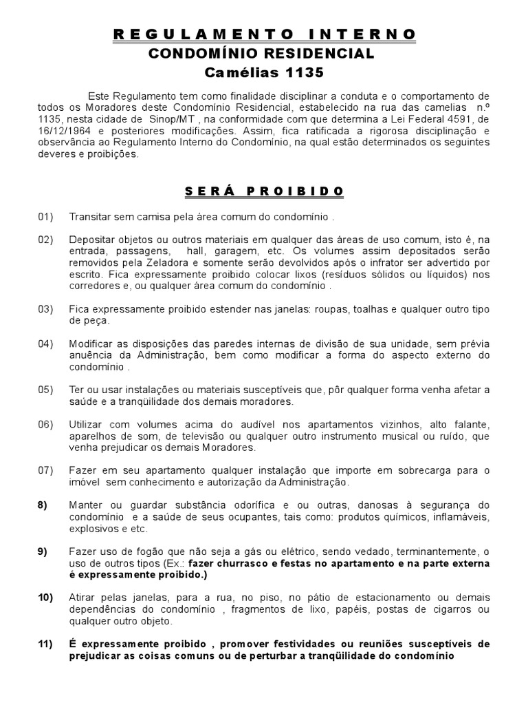 Regulamento interno condomínio residencial | PDF | Condomínio | Garagem (residencial)