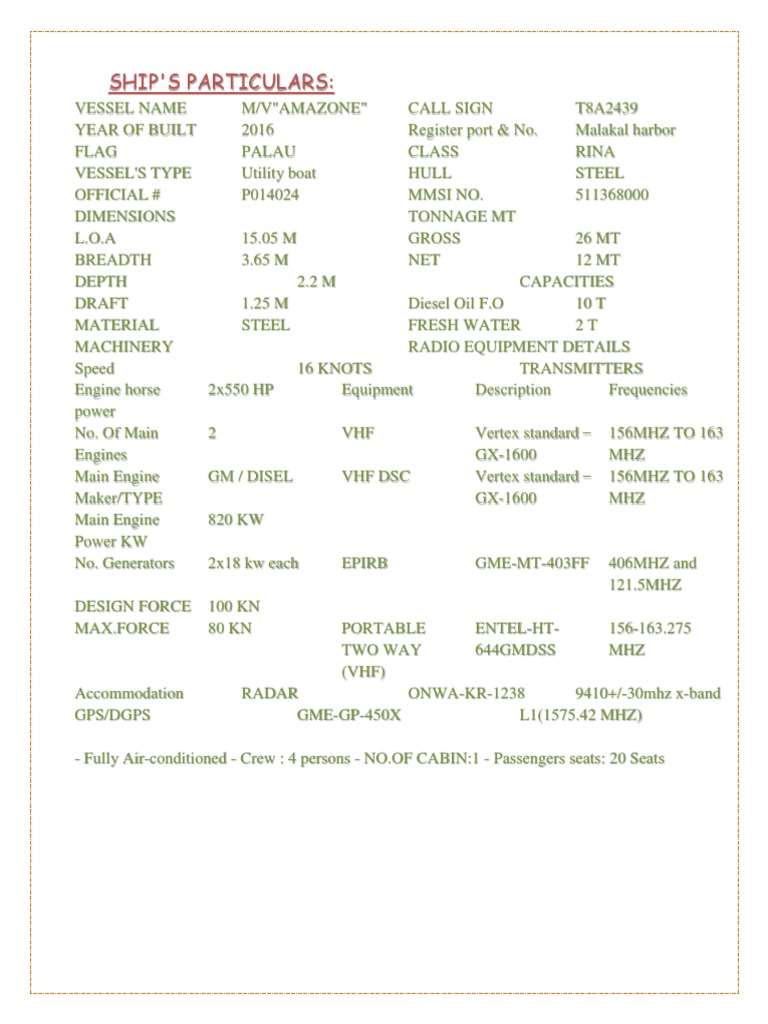 Ship'S Particulars | PDF