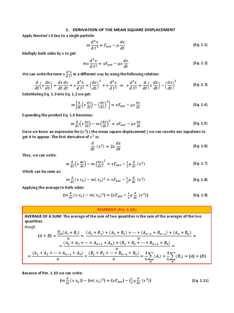 Derivation of the Mean Square Displacement | Collision | Gases | Free ...