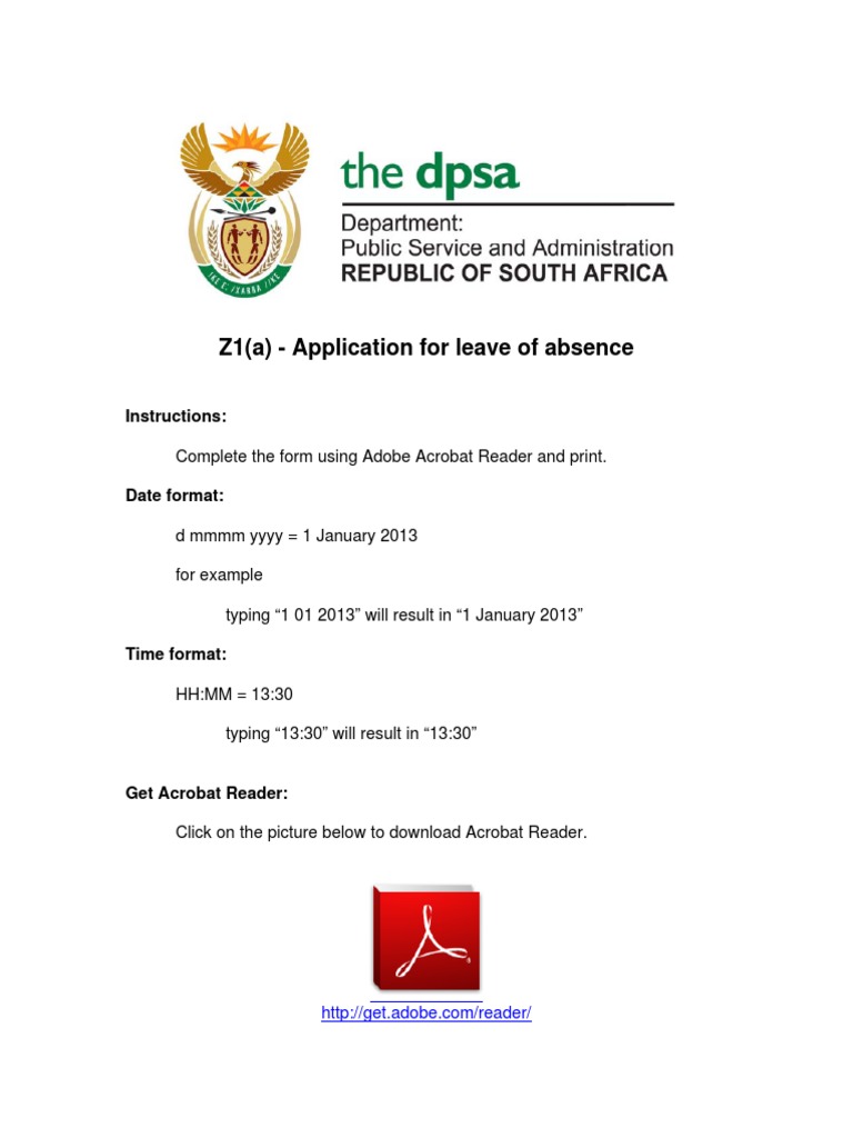 Z1 (A) - Application For Leave of Absence: Instructions | PDF ...