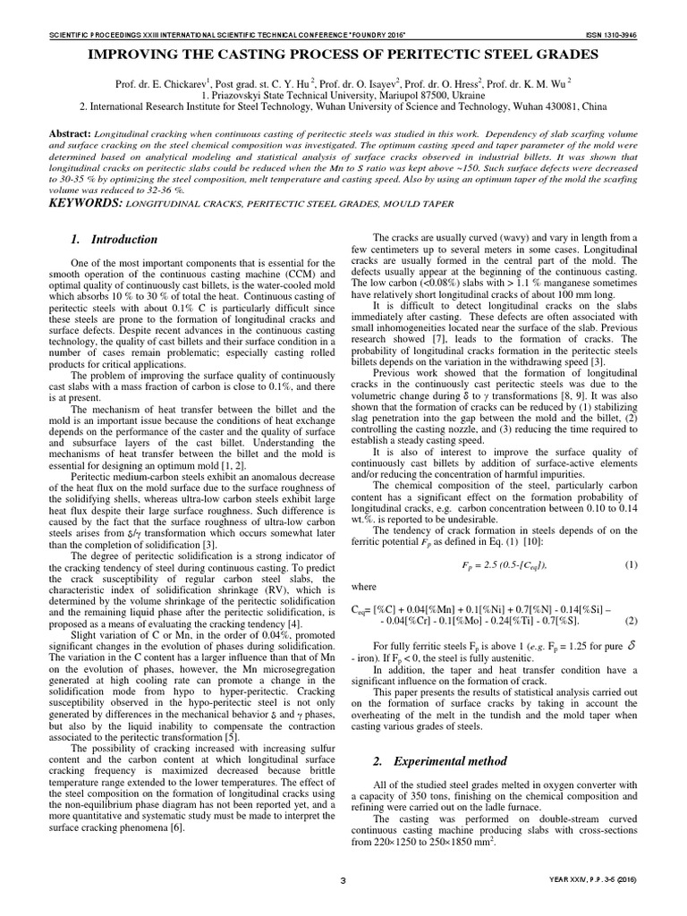 Optimizing Peritectic Steel Casting | PDF | Casting (Metalworking) | Steel