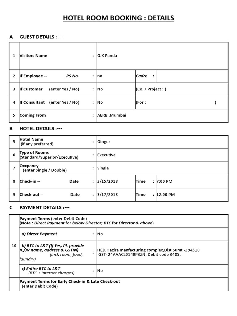 Hotel Booking Form | PDF