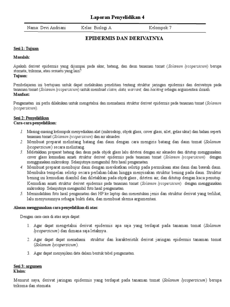 7 B 1413024023 Devi Andriani Epidermis & Derivatnya | PDF