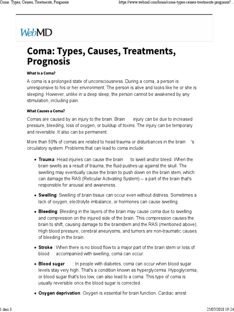 Coma - Types, Causes, Treatments, Prognosis | PDF | Coma | Hypoxia ...