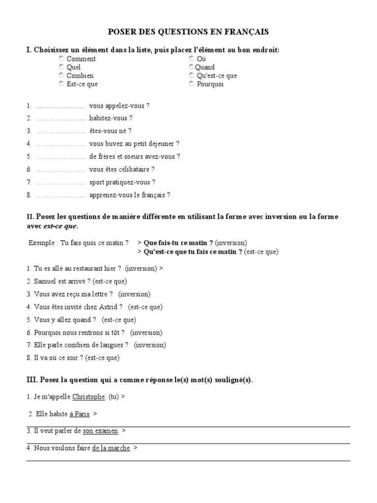 Poser des questions en français | PDF | Arts du langage et discipline ...