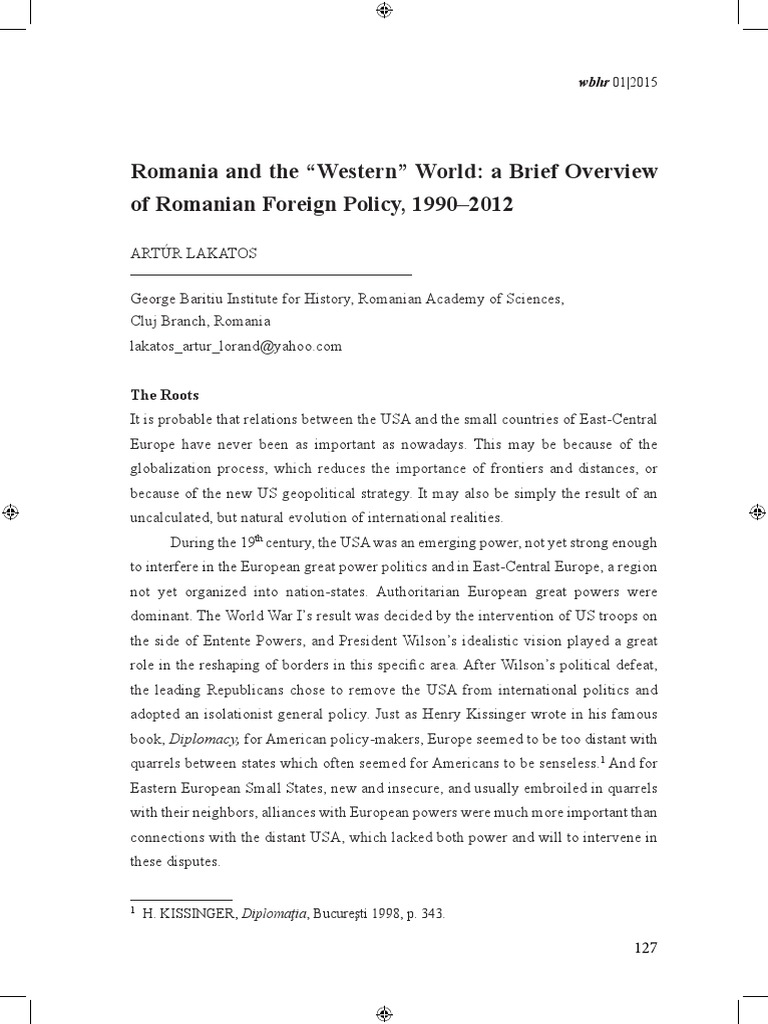 Romania and The "Western" World: A Brief Overview of Romanian Foreign ...