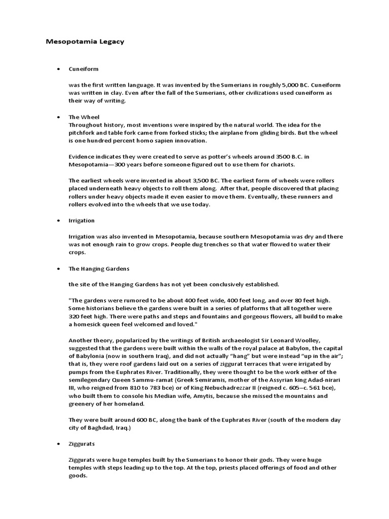 Mesopotamia Legacy | PDF | Mesopotamia | Sumer