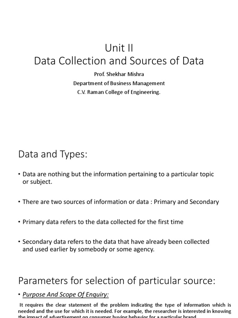 Data Collection and Sources of Data | PDF | Questionnaire | Survey ...