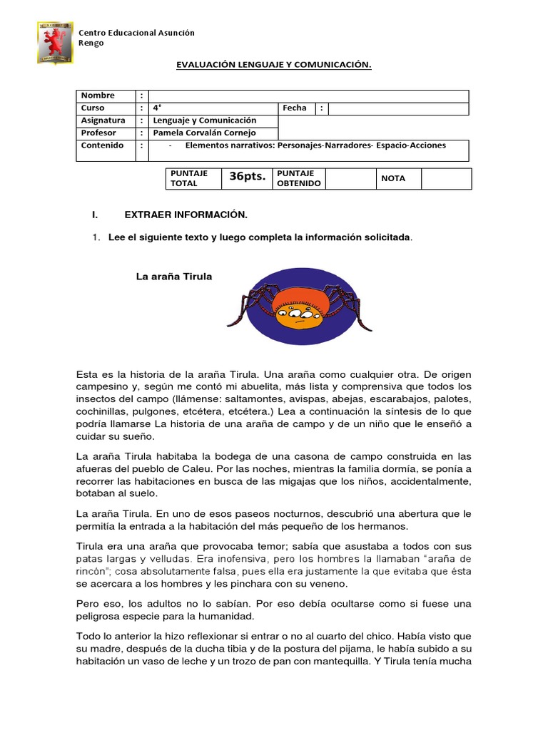 Control Elemmentos Narrativos Cuartos | PDF | Narrativa | Araña