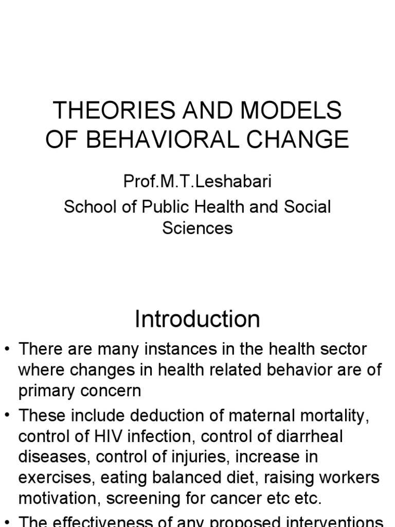 Theories and Models of Behavioral Change | Download Free PDF ...