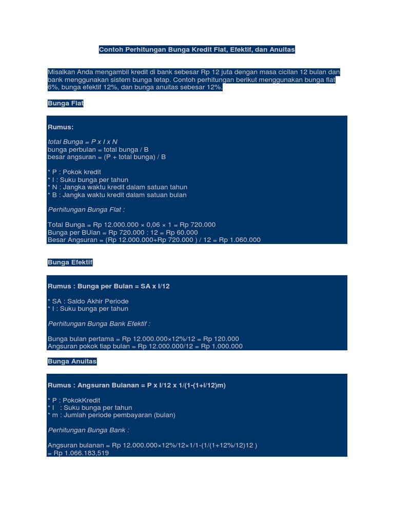 Perhitungan Bunga Kredit Flat dan Efektif | PDF