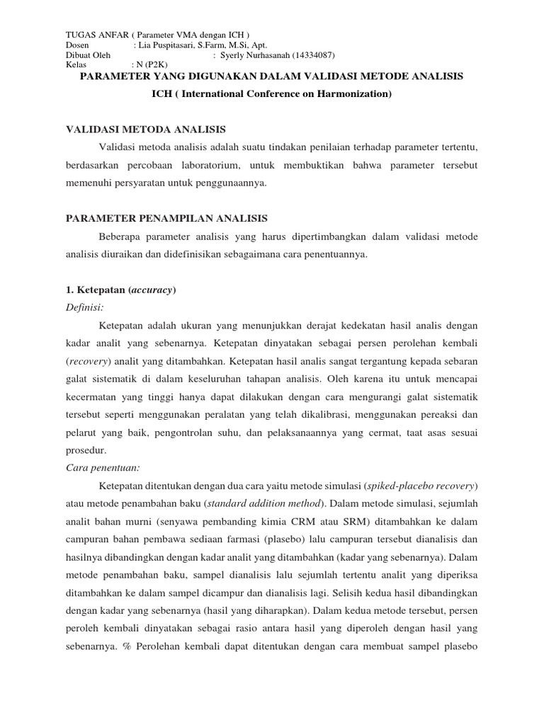 Parameter Yang Digunakan Dalam Validasi Metode Analisis ICH ...