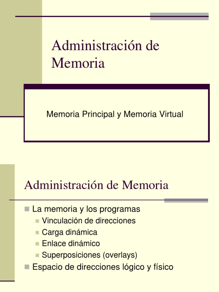 Administración de Memoria: Memoria Principal y Memoria Virtual | PDF ...