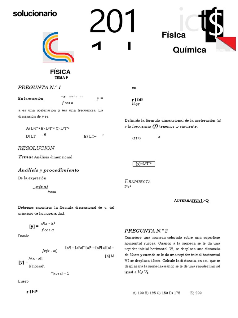Examen de Admision Uni Fisica Quimica | PDF | Movimiento (física ...