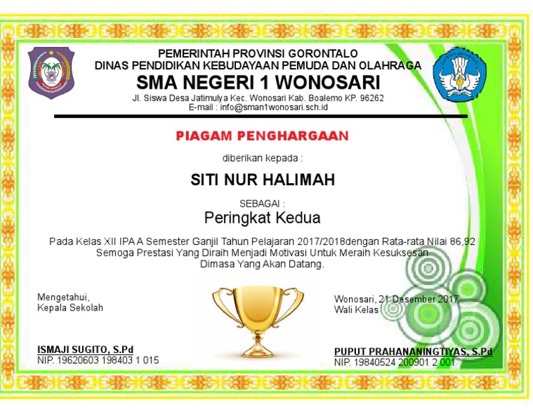 Contoh Piagam Penghargaan | PDF