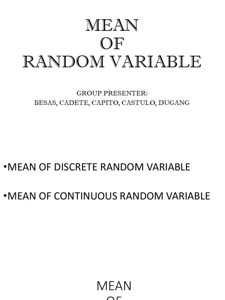 Mean of Random Variable | PDF | Expected Value | Probability Distribution