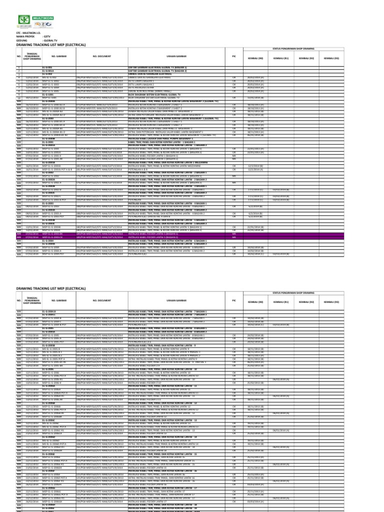 Drawing Tracking List Mep (Electrical) : STC - Multikon J.O. Nama ...