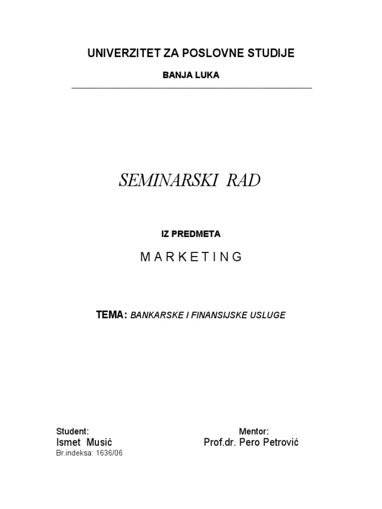 Seminarski Rad: Univerzitet Za Poslovne Studije