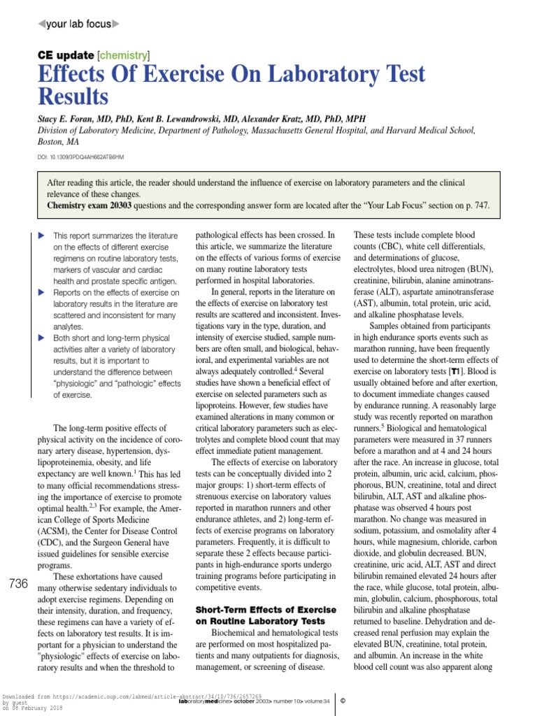 Effects of Exercise On Laboratory Test Results | PDF | Prostate ...