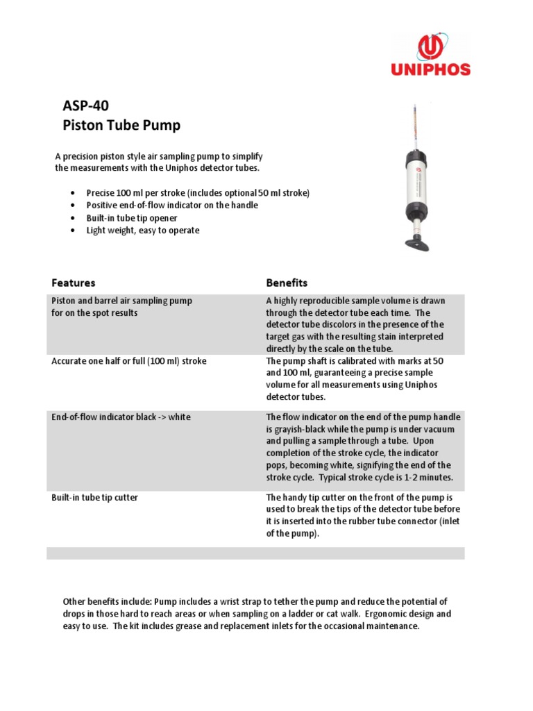 ASP-40 Piston Tube Pump: Features Benefits | PDF | Pump | Mechanical ...