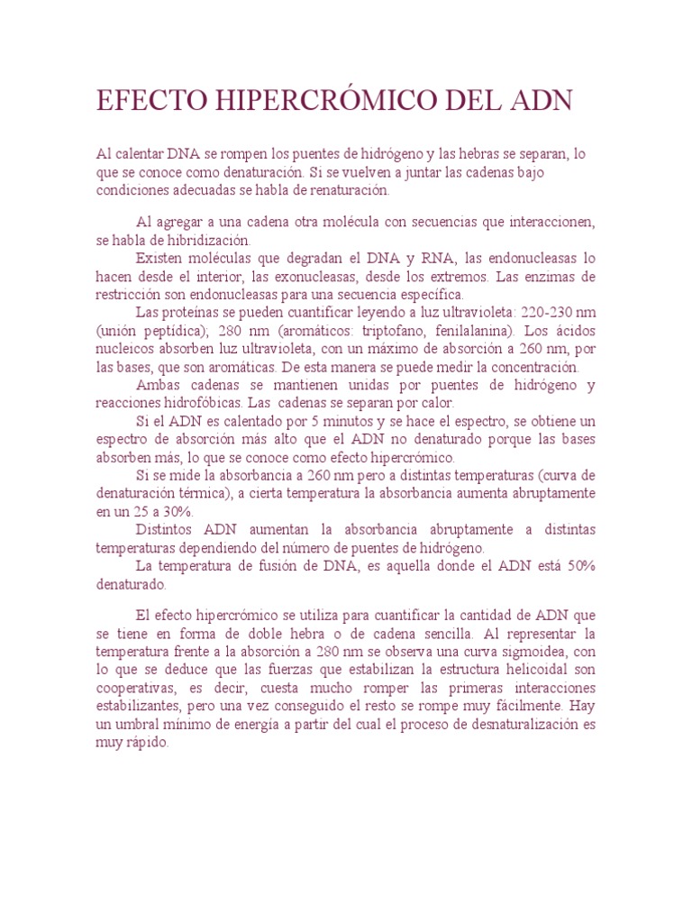 Efecto Hipercrómico Del Adn | PDF | Desnaturalización (bioquímica) | Adn