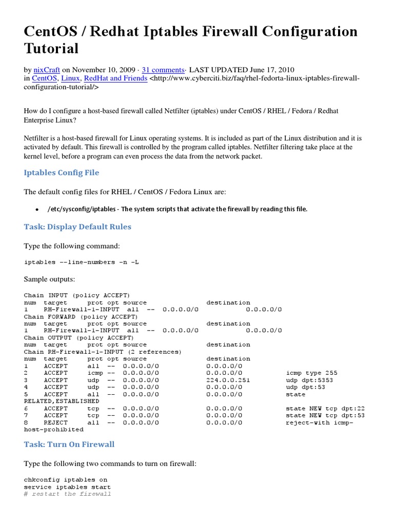 Centos / Redhat Iptables Firewall Configuration Tutorial | PDF | Transmission Control Protocol ...