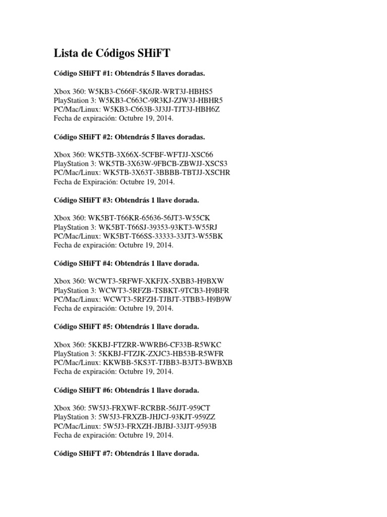 Códigos SHiFT para Borderlands | PDF | Plataformas de computación ...