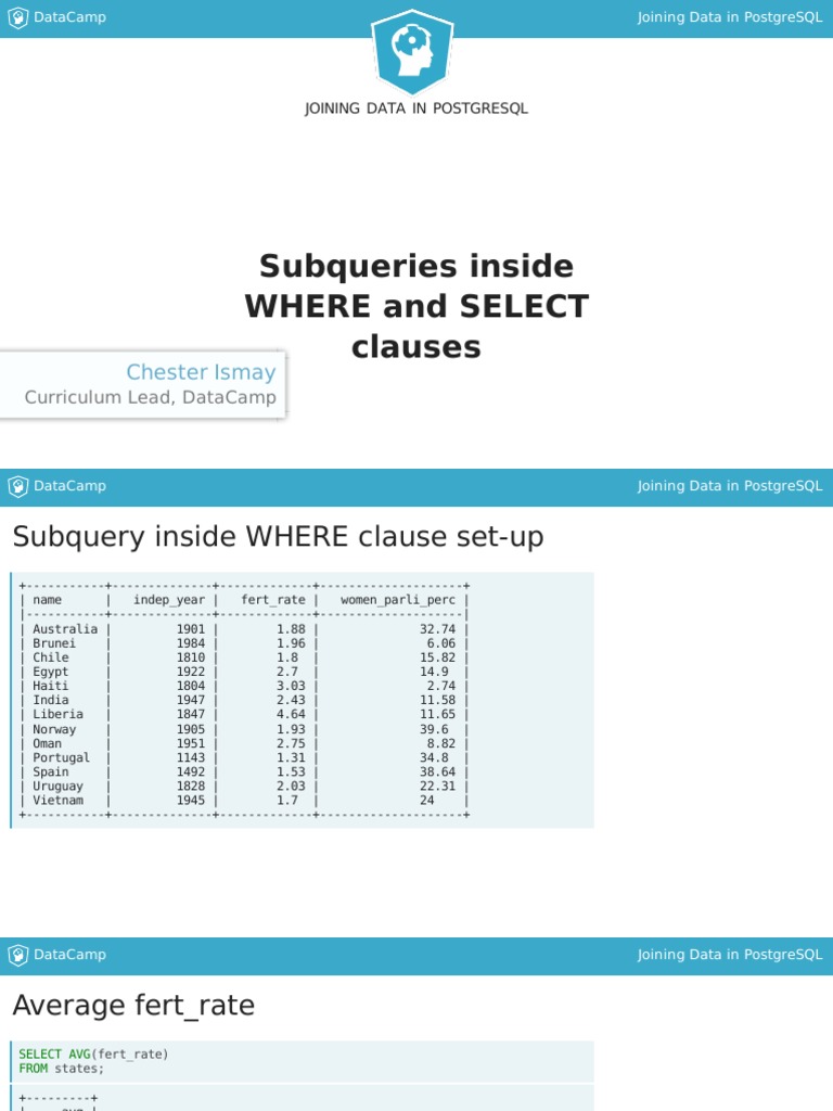 Mastering Joins And Subqueries In Postgresql Pdf Continent Asia