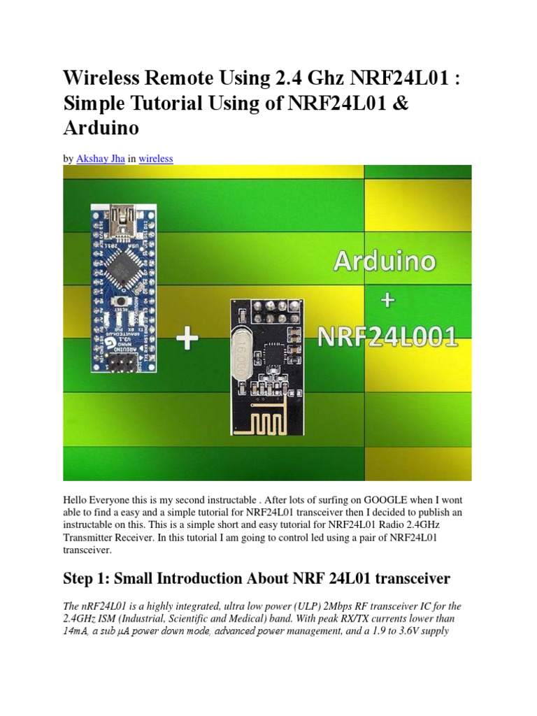 Wireless Remote Using 24 Ghz Nrf24l01 Simple Tutorial Using Of Nrf24l01 And Arduino Pdf