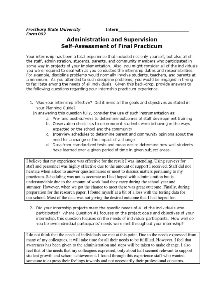 Self Assessment of Final Practicum | PDF | Goal | Question