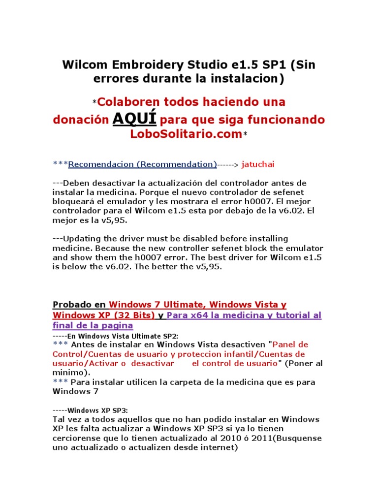 Manual instalador-Wilcom-Embroidery-Studio-e1 | PDF | Windows XP | Windows 7