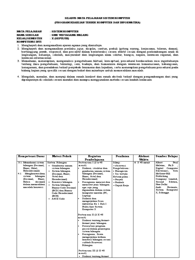 (SISKOM) Silabus Sistem Komputer X-Fix | PDF