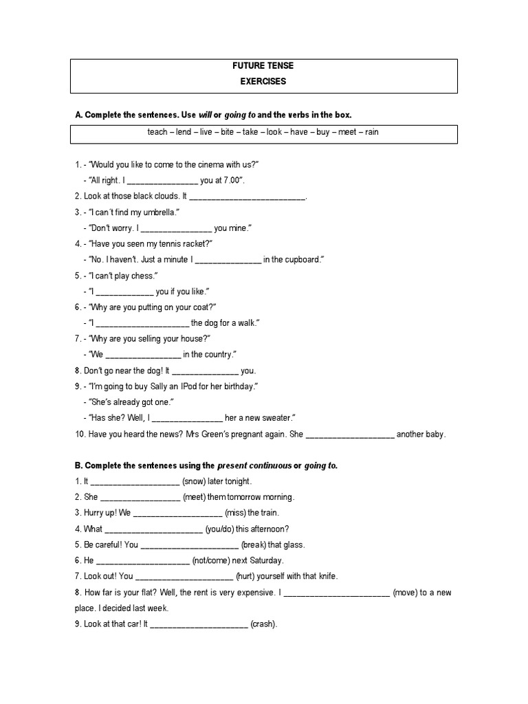 Predicting the Future: Exercises on Using Future Tenses in English ...