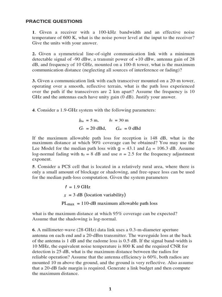 Exercises | PDF | Antenna (Radio) | Bandwidth (Signal Processing)