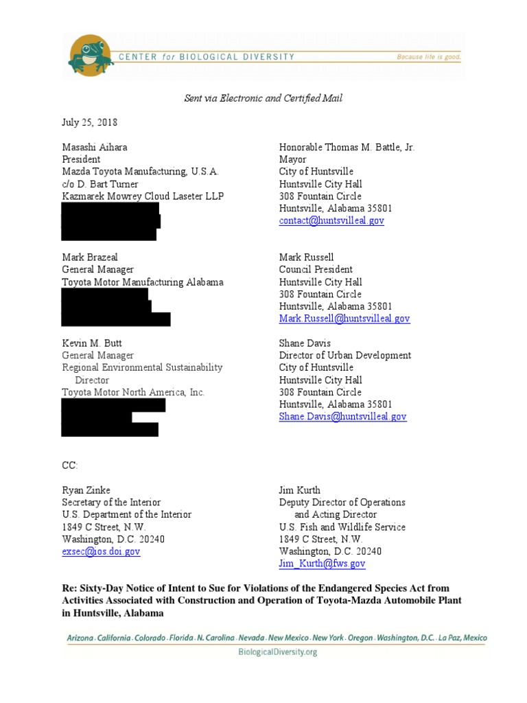 Center For Biological Diversity Letter | PDF | Endangered Species Act ...