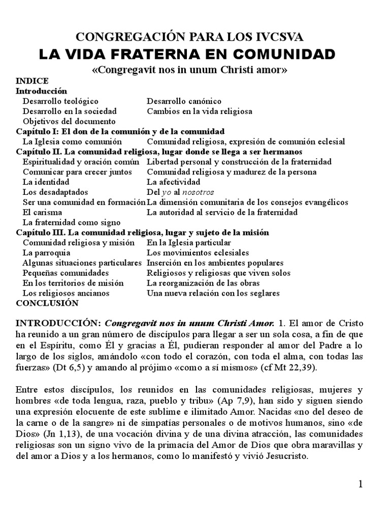 Vida Fraterna en Comunidad (CIVCSVA) | PDF | eucaristía | Iglesia Católica Vida Fraterna en Comunidad (CIVCSVA) | PDF | eucaristía | Iglesia Católica