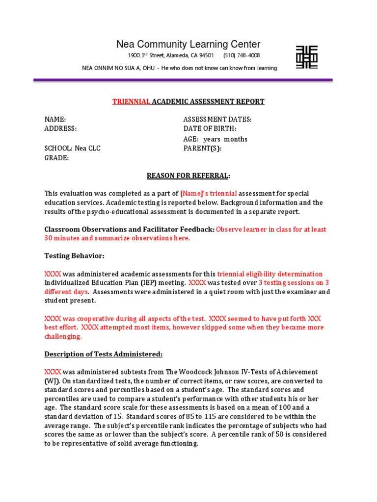 Nea Academic Evaluation Template 2017-18 | PDF | Educational Assessment ...