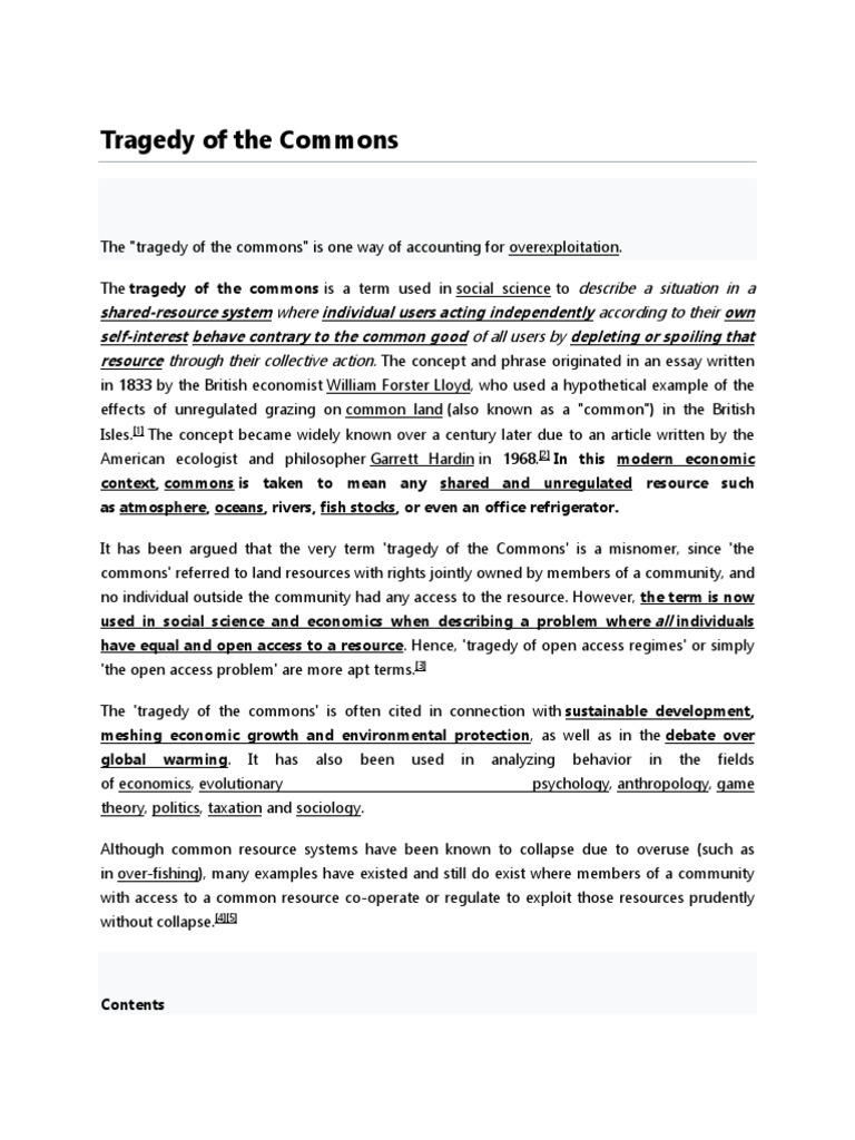 Tragedy of The Commons Explained | PDF