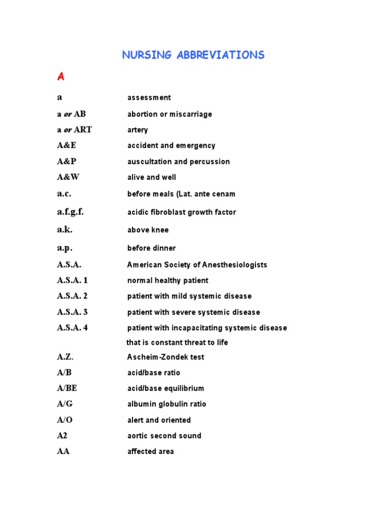 Nursing Abbreviations | PDF | Alanine Transaminase | Diabetes