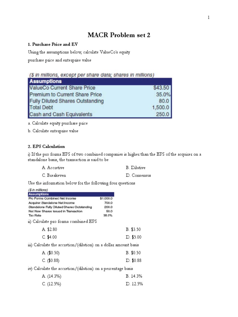 Problemset2 PDF | PDF | Mergers And Acquisitions | Net Present Value